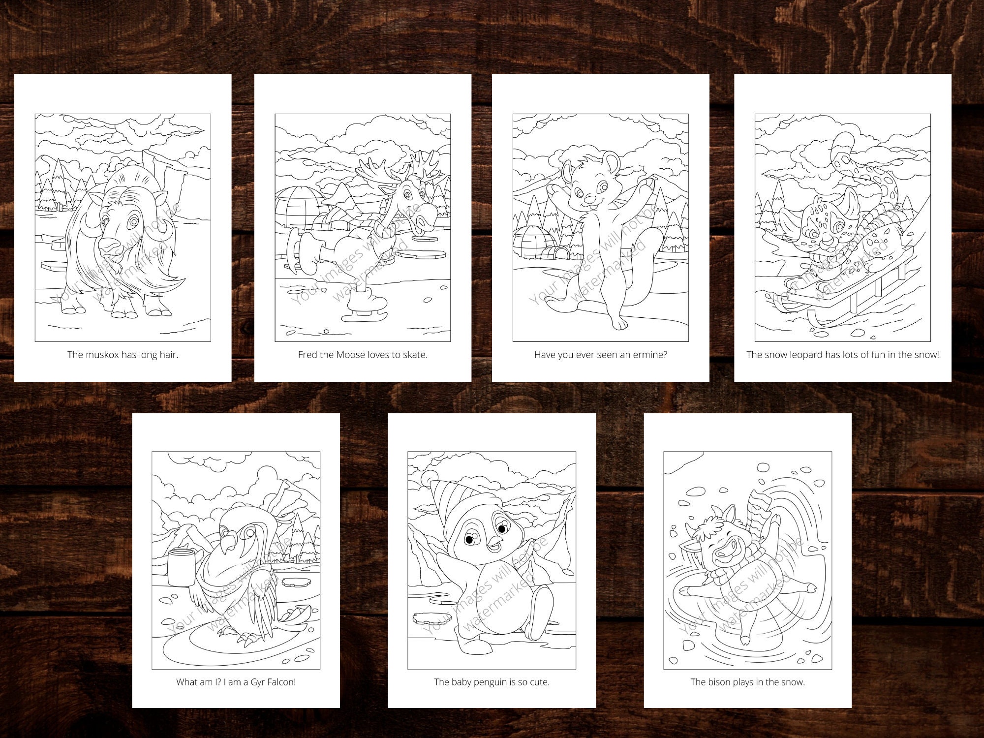 Arctic Animals Cute Coloring Pages for Kids, Printable PDF, Winter ...