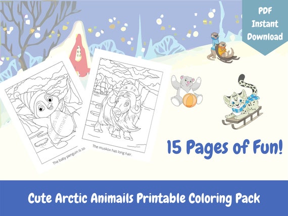Arctic Animals Cute Coloring Pages for Kids Printable PDF | Etsy