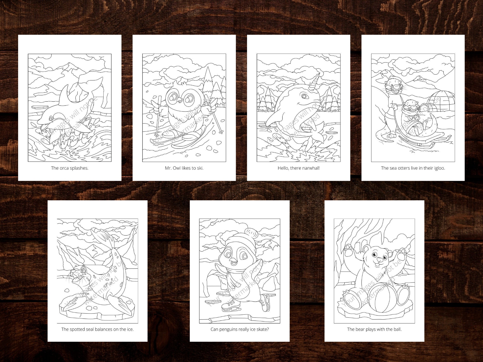 Arctic Animals Cute Coloring Pages for Kids, Printable PDF, Winter ...