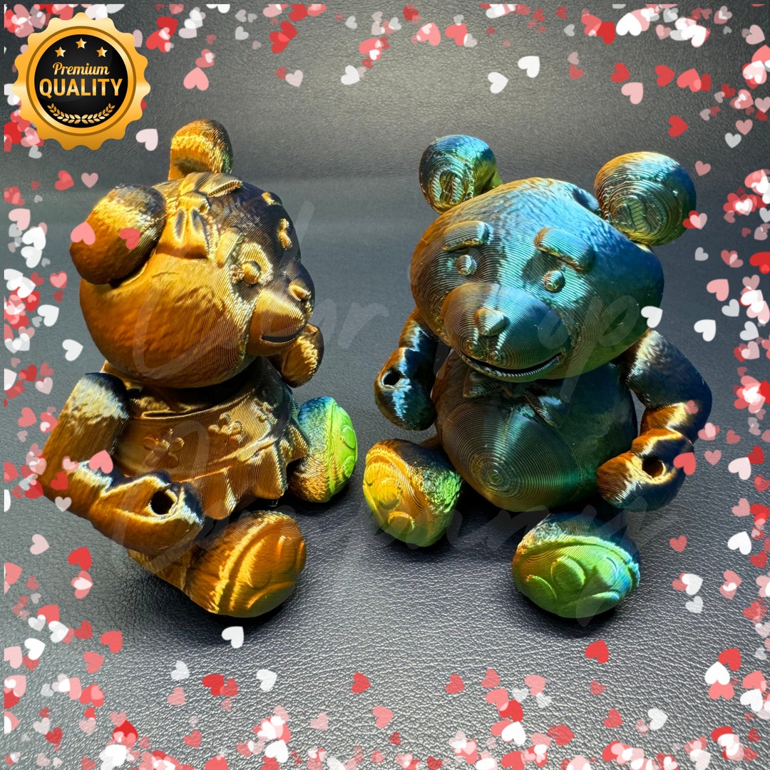 3D Printed Articulated Flexible Pair of Teddy Bears for Valentines Day ...