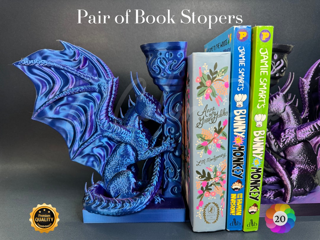 Dragon Bookends, 3D Printed Unique Bookshelf Dragons, Unique Gift for ...