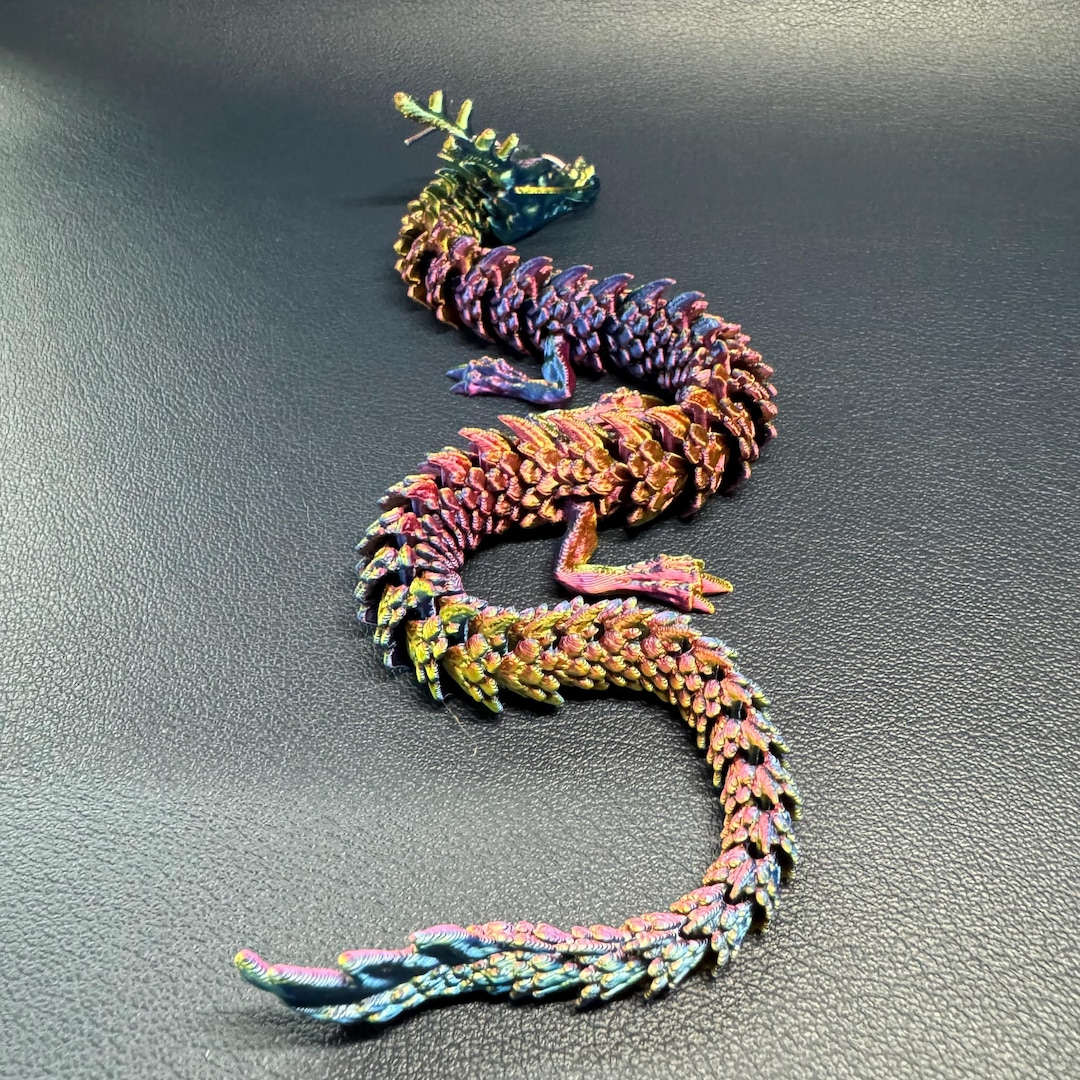 Articulated Chinese Dragon and Egg, 3D Printed Flexible Fidget Toy, Red ...