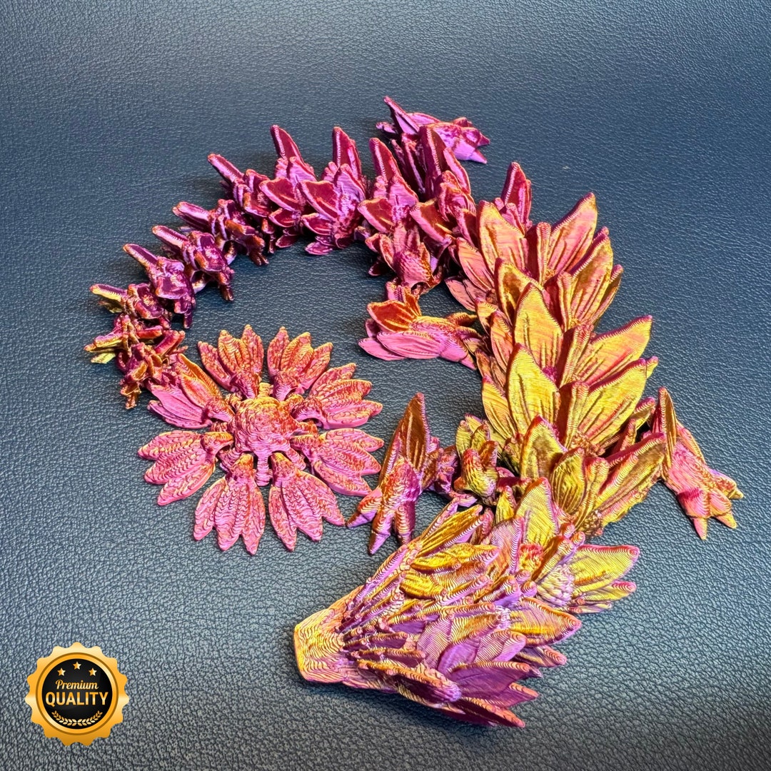 3D Printed Articulated Sunflower Dragon and Egg: Tricolour Fidget Toy ...