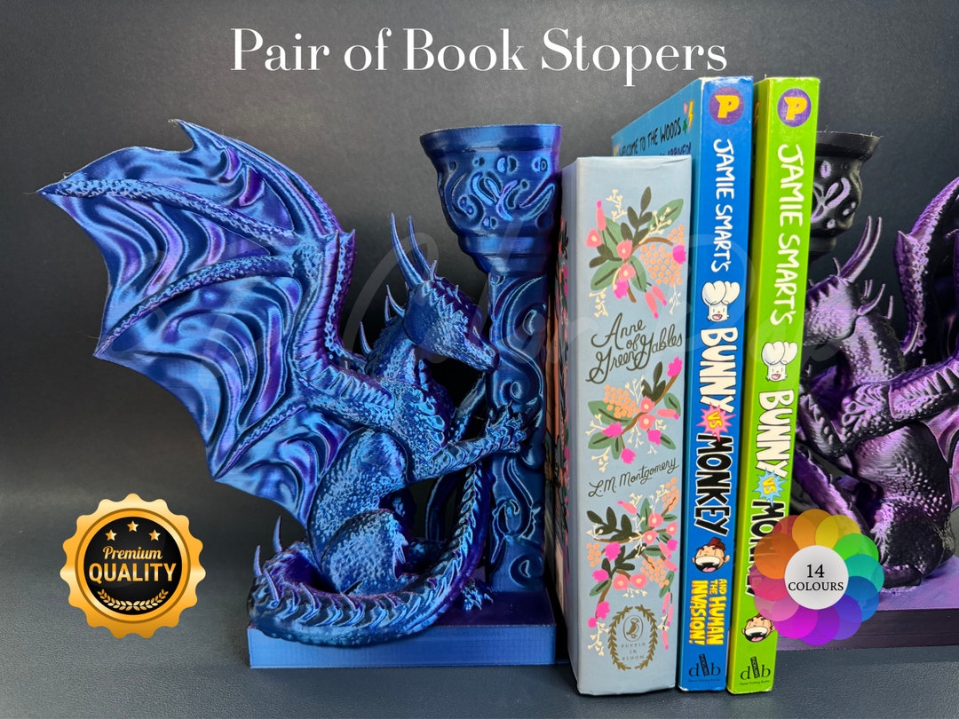 3d Printed Dragon Bookends, Unique Bookshelf Dragons, Unique Gift for ...