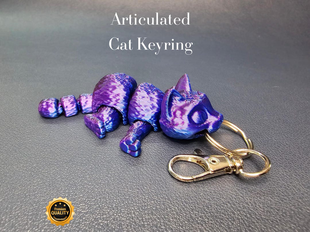 Articulated Mini Cat Keychain, 3D Printed Keyring, Fidget Toy, Key Fob ...