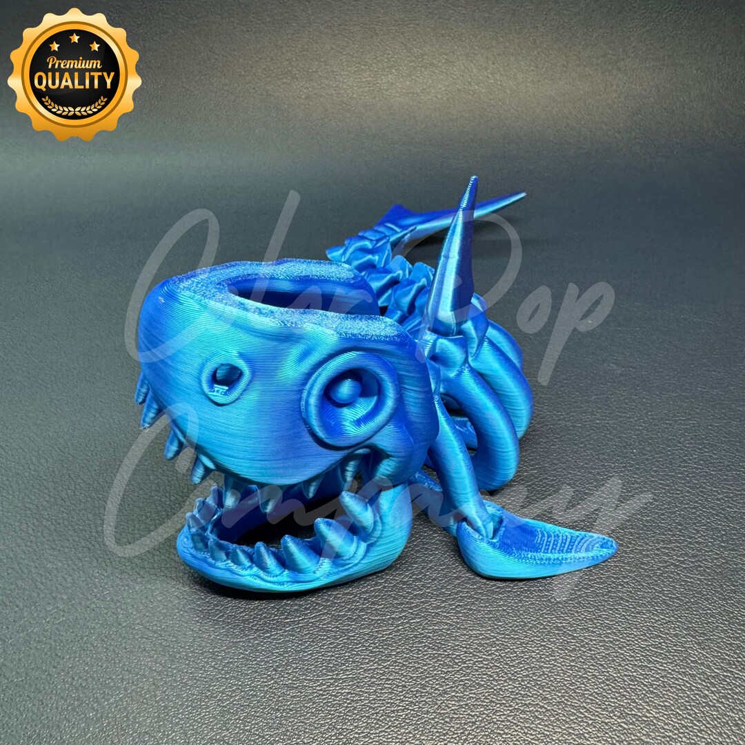 3d Printed Articulated Shark, Fidget Desk Pet, Anxiety Toy, Metallic ...