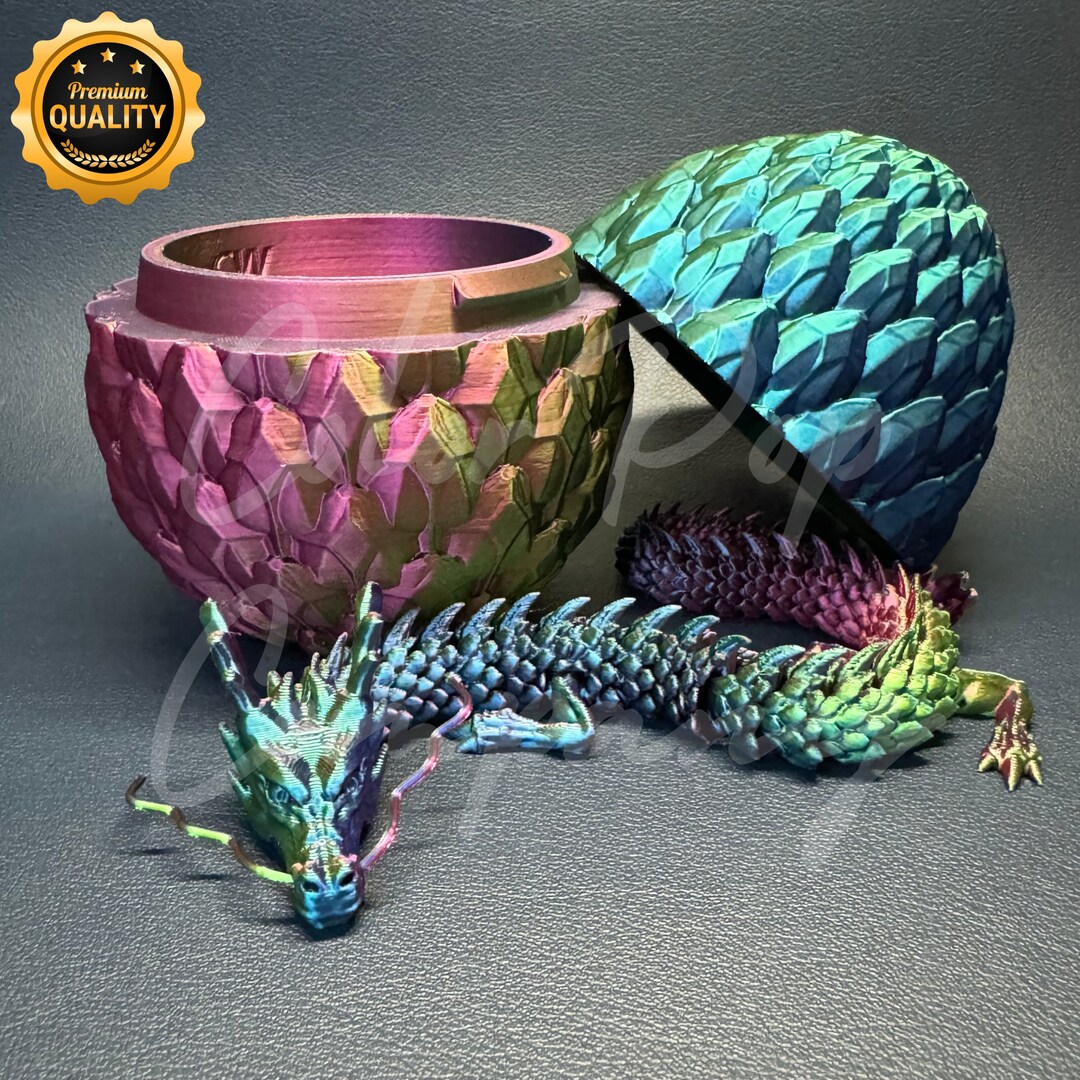 Articulated Chinese Dragon and Egg, Flexible Fidget Toy, Red/blue/green ...