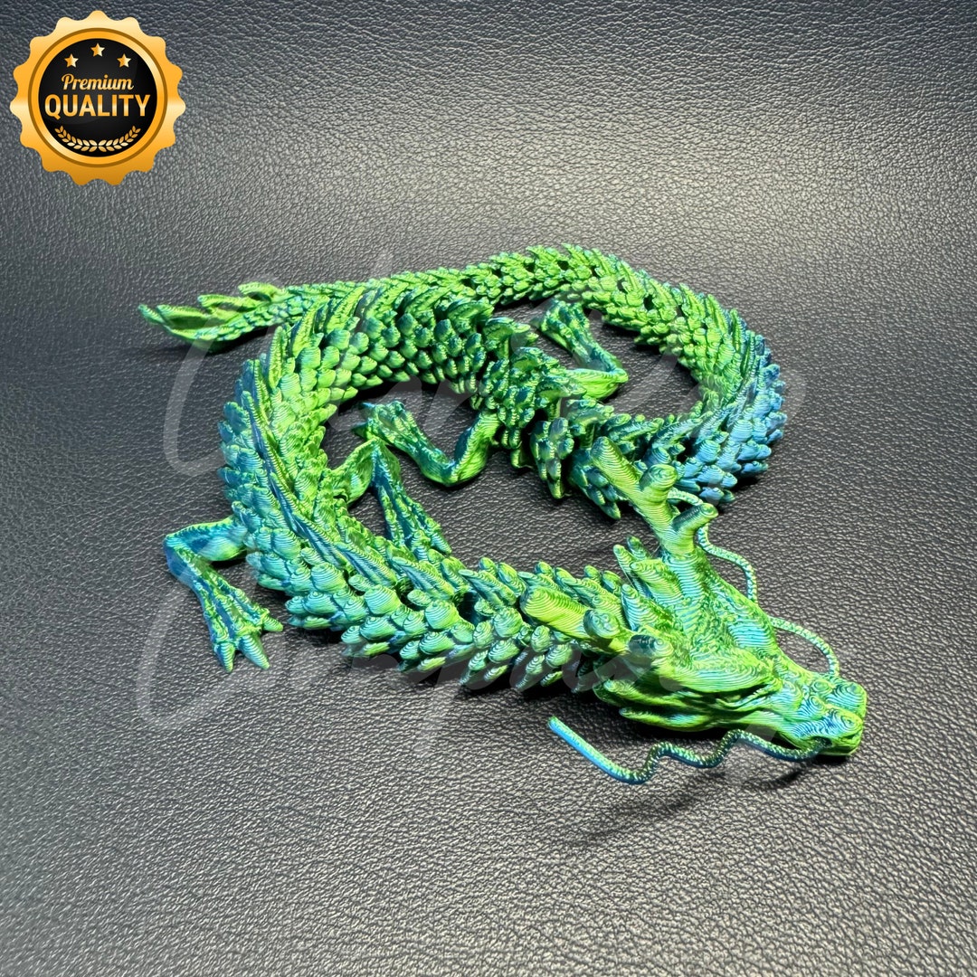 Articulated Chinese Dragon and Egg, Flexible Fidget Toy, Green/blue ...