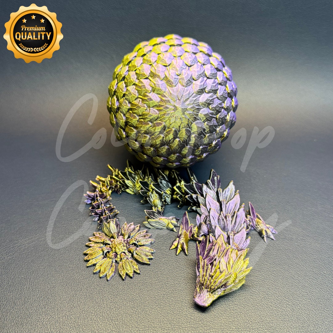 Articulated Sunflower Dragon With Egg, Gold/purple PLA Fidget Toy - Etsy