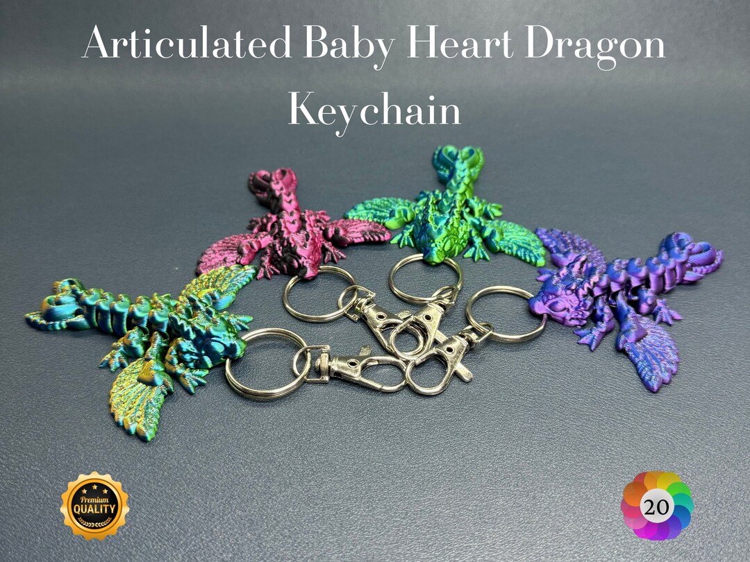 Articulated Mini Heart Dragon Keychain, 3D Printed Baby Dragon With ...