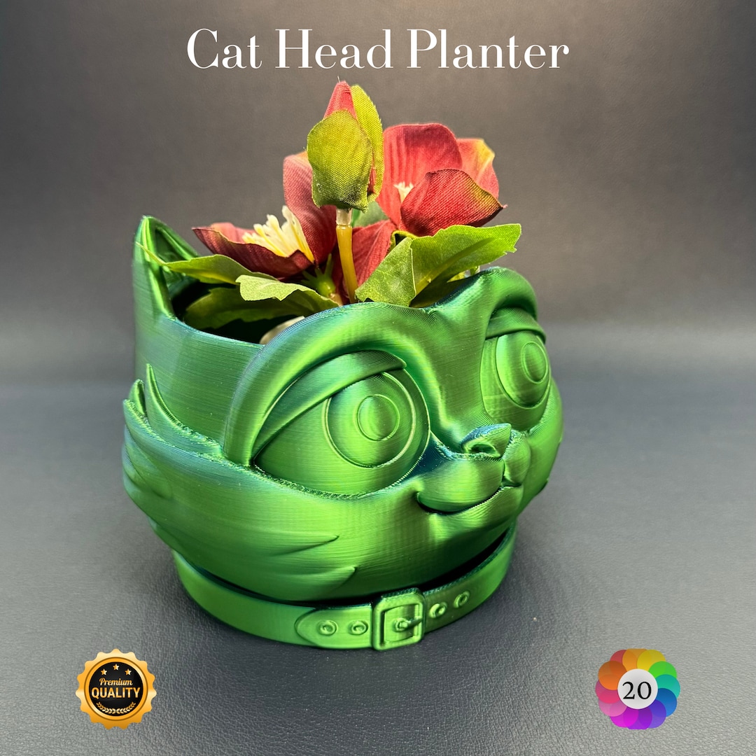 3d Printed Cat Head Flower Pot, Planter With Articulated Tail, Cat ...