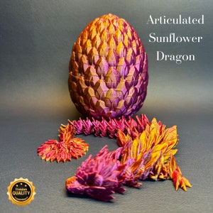 3D Printed Articulated Sunflower Dragon and Egg: Tricolour Fidget Toy ...