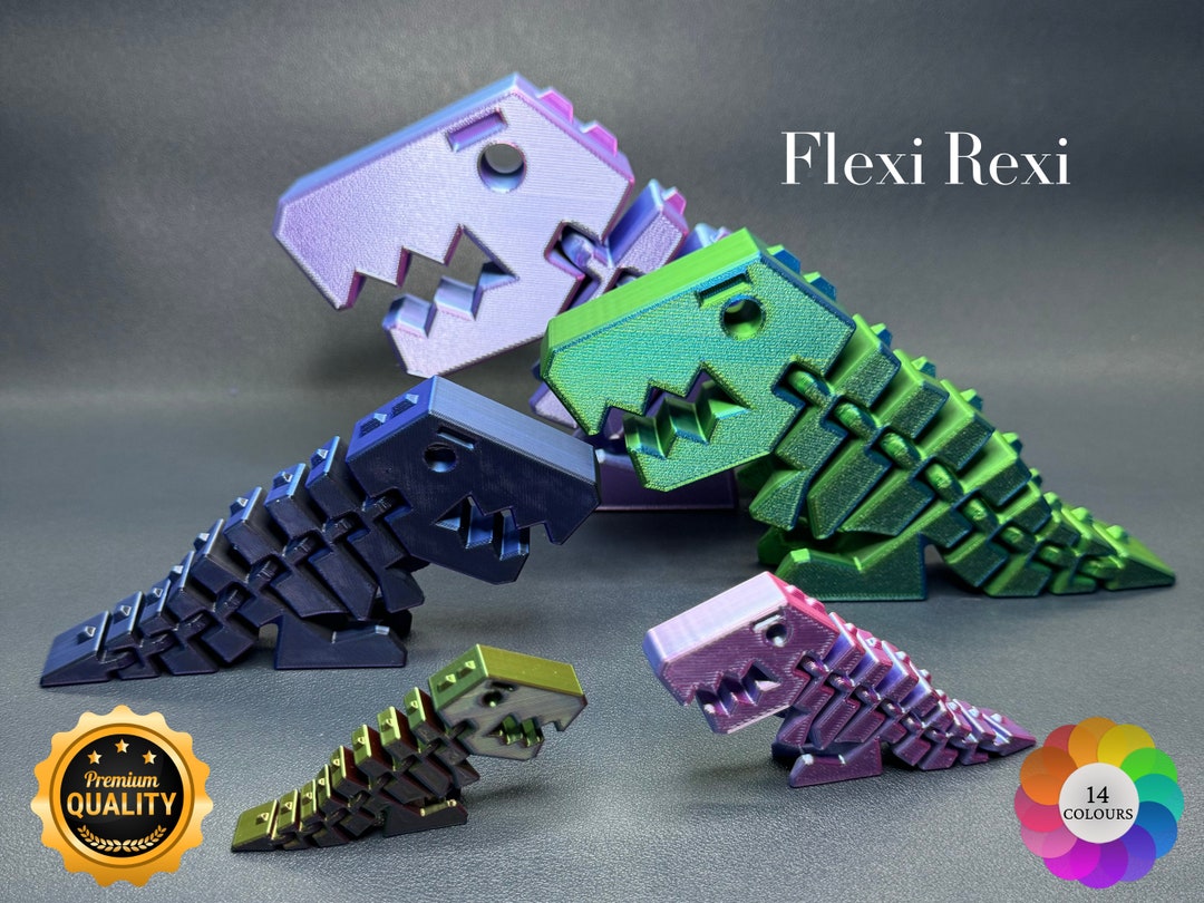 Flexi Rexi, 3D Printed Articulated T-rex Dinosaur, 14 Unique Colours to ...