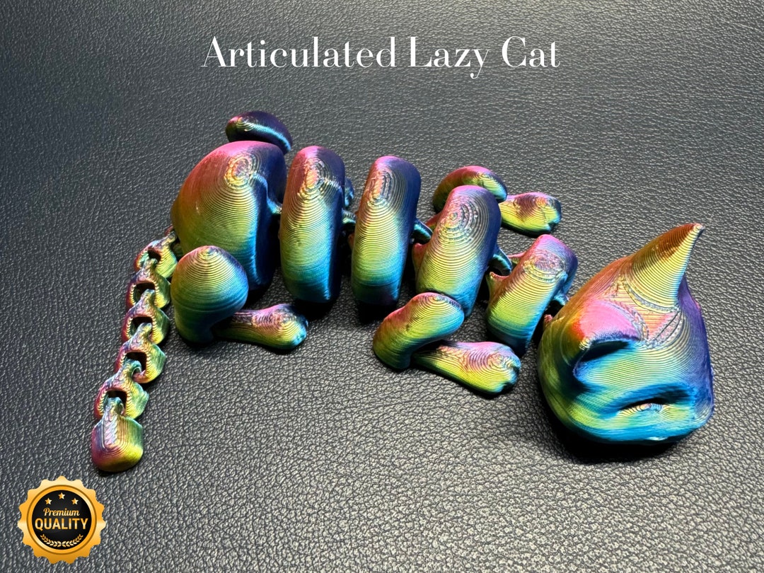 Articulated Lazy Cat, 3d Printed Fidget Desk Toy, Red/yellow/blue ...