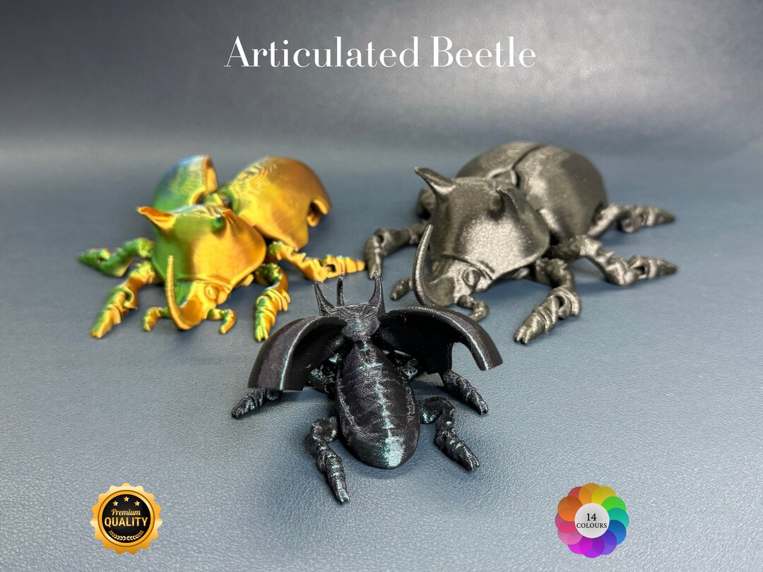 Articulated Unicorn Beetle, 3D Printed Flexible Fidget Toy, Great Gift ...