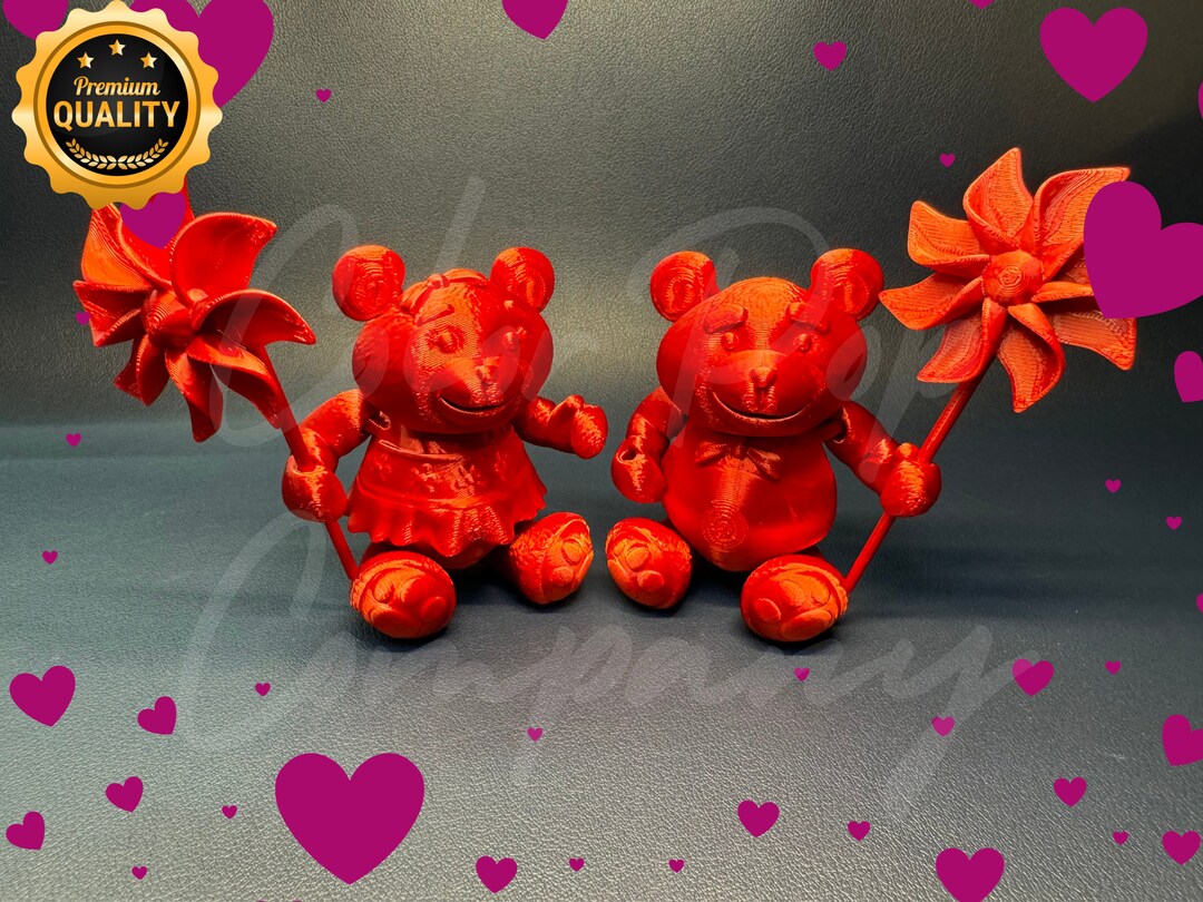 3D Printed Articulated Flexible Pair of Teddy Bears for Valentines Day ...