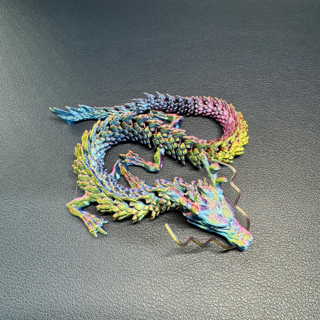 Articulated Chinese Dragon and Egg, 3D Printed Flexible Fidget Toy, Red ...