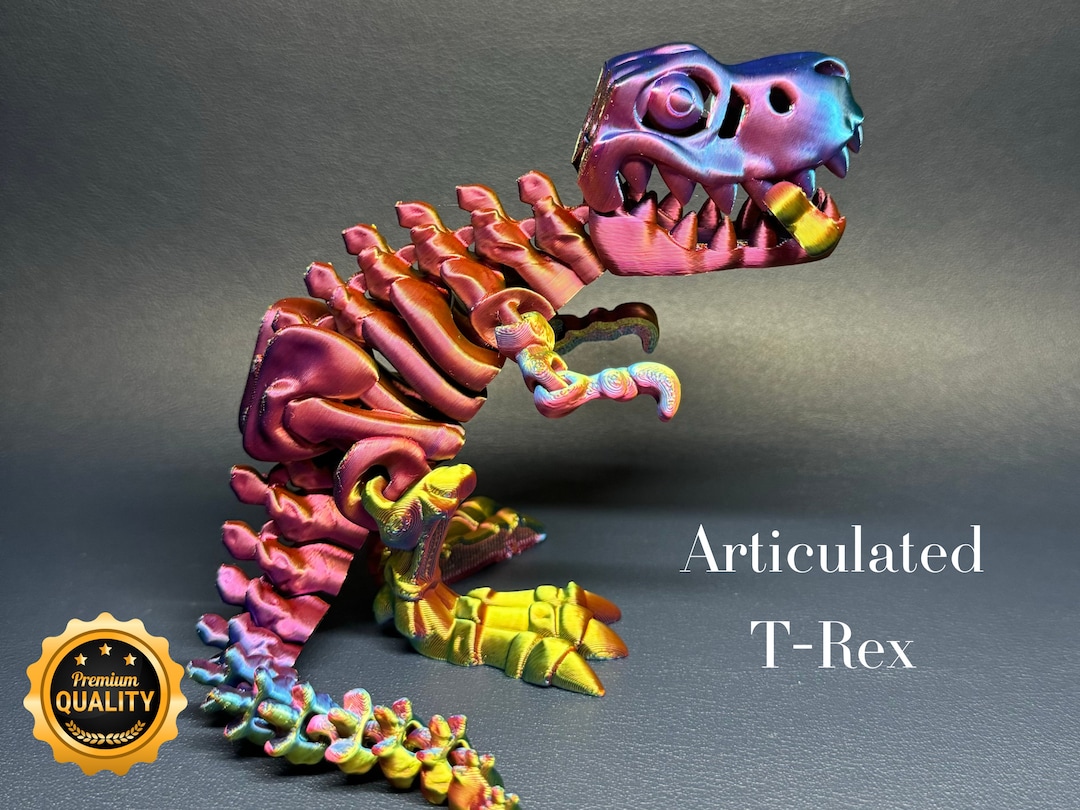 3D Printed Articulated T-rex Skeleton: Multicoloured Dinosaur Fidget ...