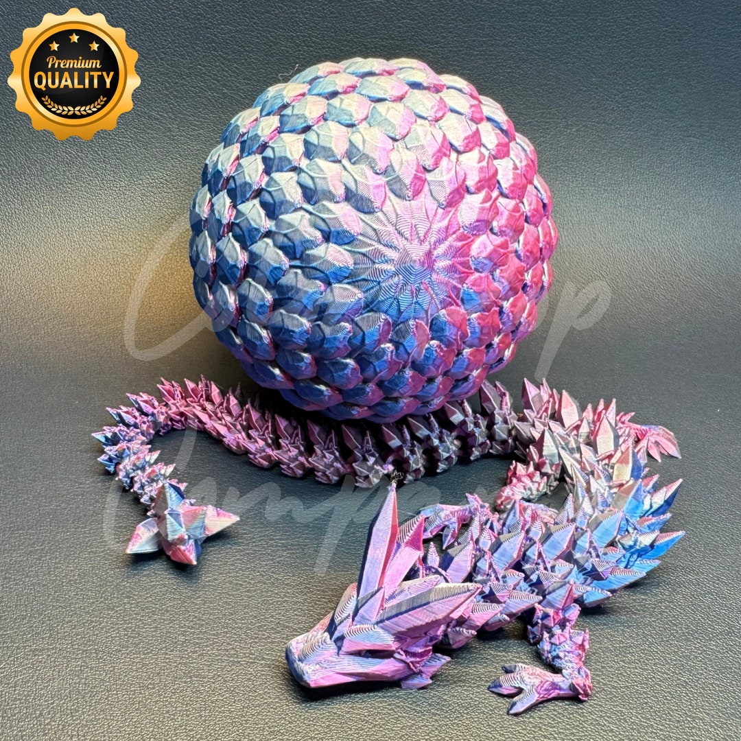 3D Printed Articulated Crystal Dragon and Egg, Flexible Fidget Toy ...