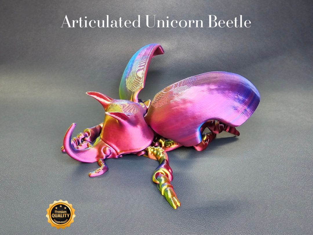 Articulated Unicorn Beetle, 3D Printed Flexible Fidget Toy, Great Gift ...