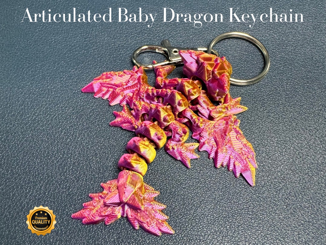 Articulated Baby Crystal Winged Dragon Keychain, 3D Printed Dragon With ...