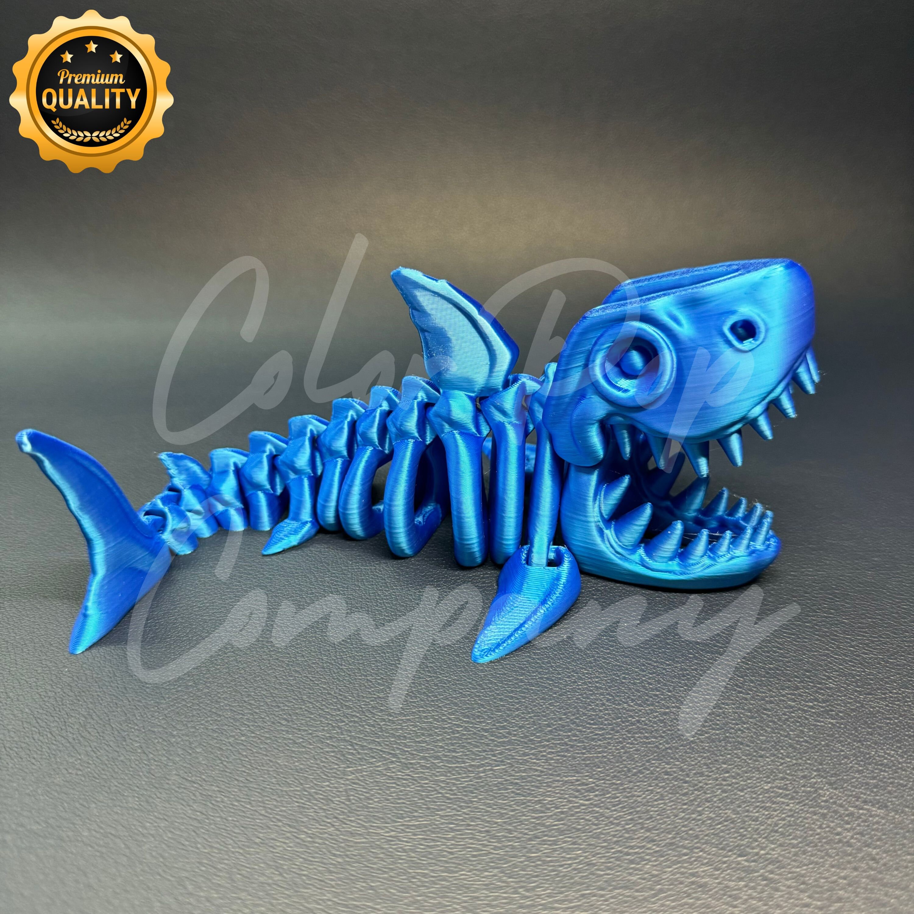 3d Printed Articulated Shark, Fidget Desk Pet, Metallic Blue, Gift ...
