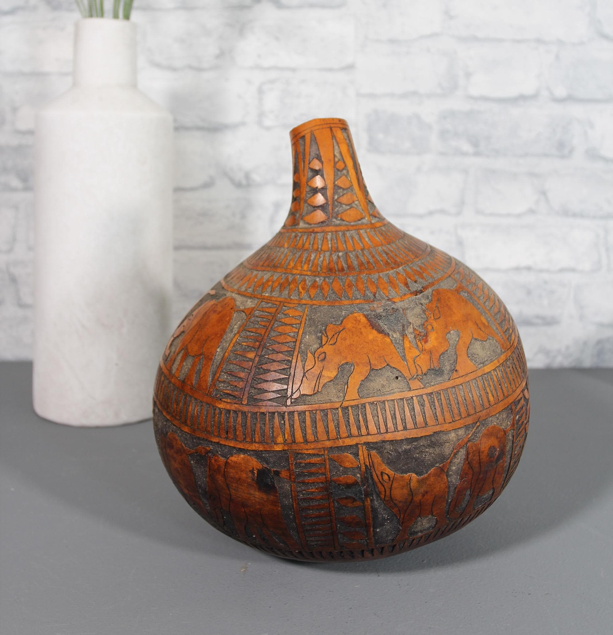 Antique African Art Etched Gourd Collectible ,large Authentic African ...