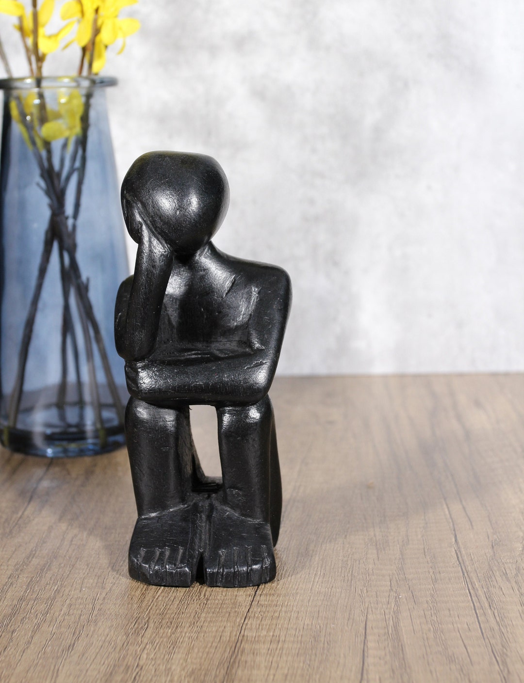 Abstract Thinking Man, Hand Carved From Wood, Cute Black Vintage ...