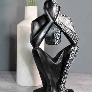 Abstract Thinking Man Hand Carved From Wood Black With White - Etsy UK