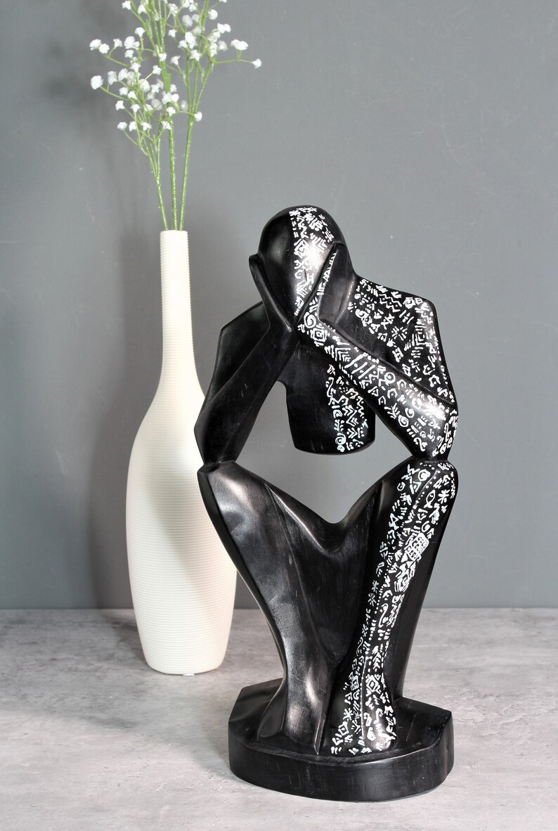 Abstract Thinking Man Hand Carved From Wood Black With White - Etsy UK