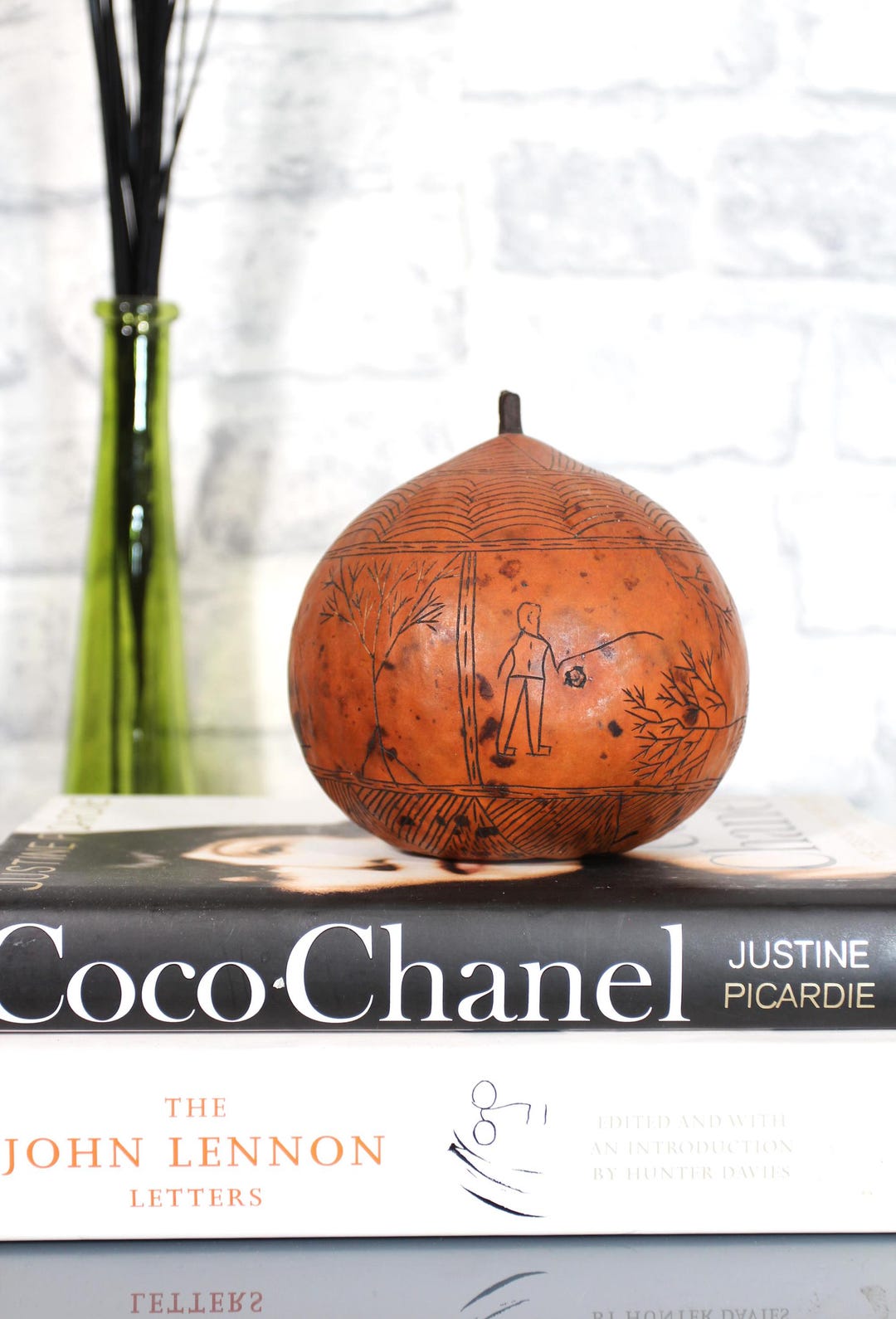 ANTIQUE AFRICAN GOURD - African Etched Gourd Collectible, Large ...