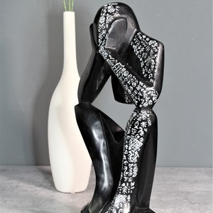 Abstract Thinking Man Hand Carved From Wood Black With White - Etsy UK