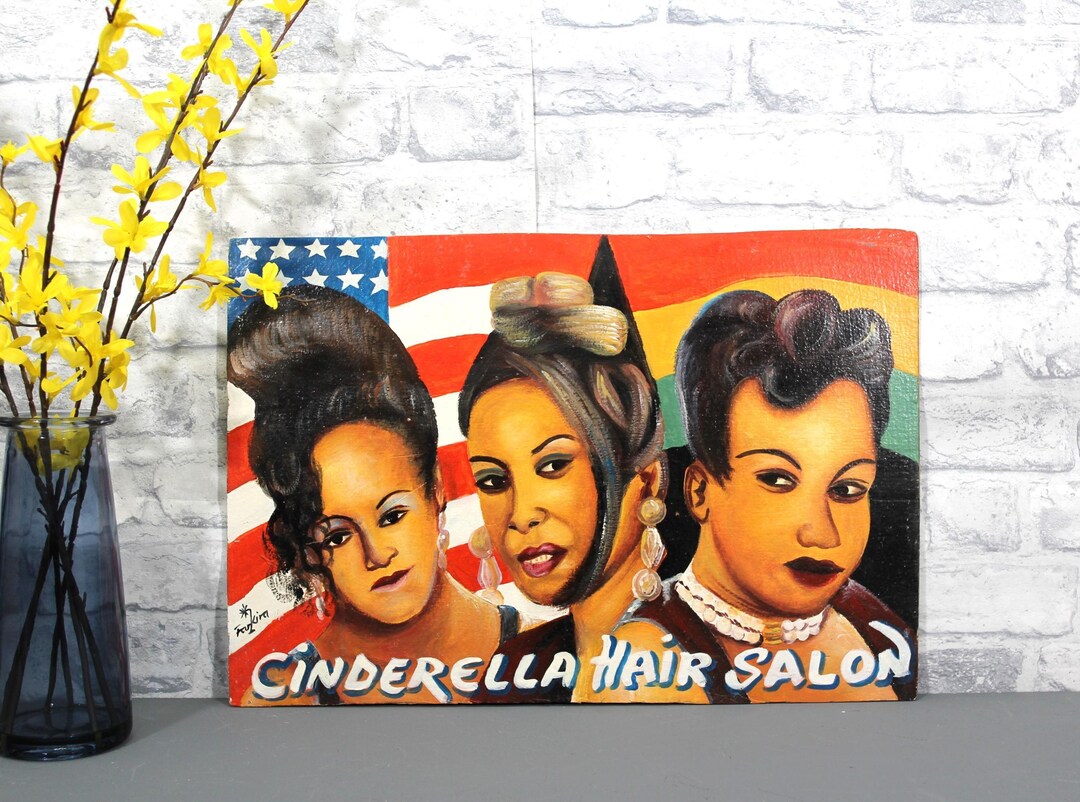 African Hair Dressing Painted Sign, Women's Salon Signboard, Folk Art ...