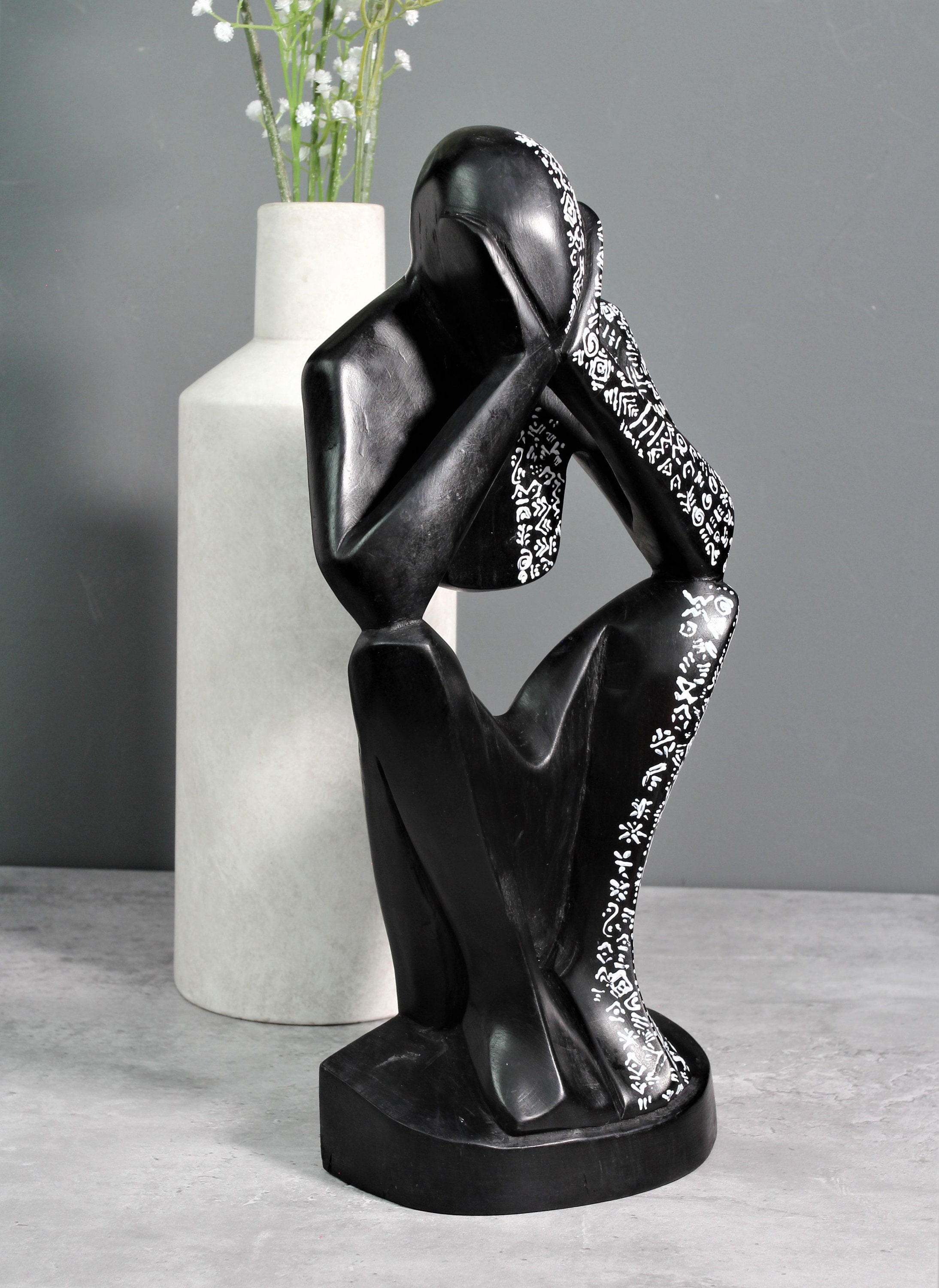 Abstract Thinking Man Hand Carved From Wood Black With White - Etsy UK