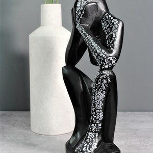 Abstract Thinking Man Hand Carved From Wood Black With White - Etsy UK