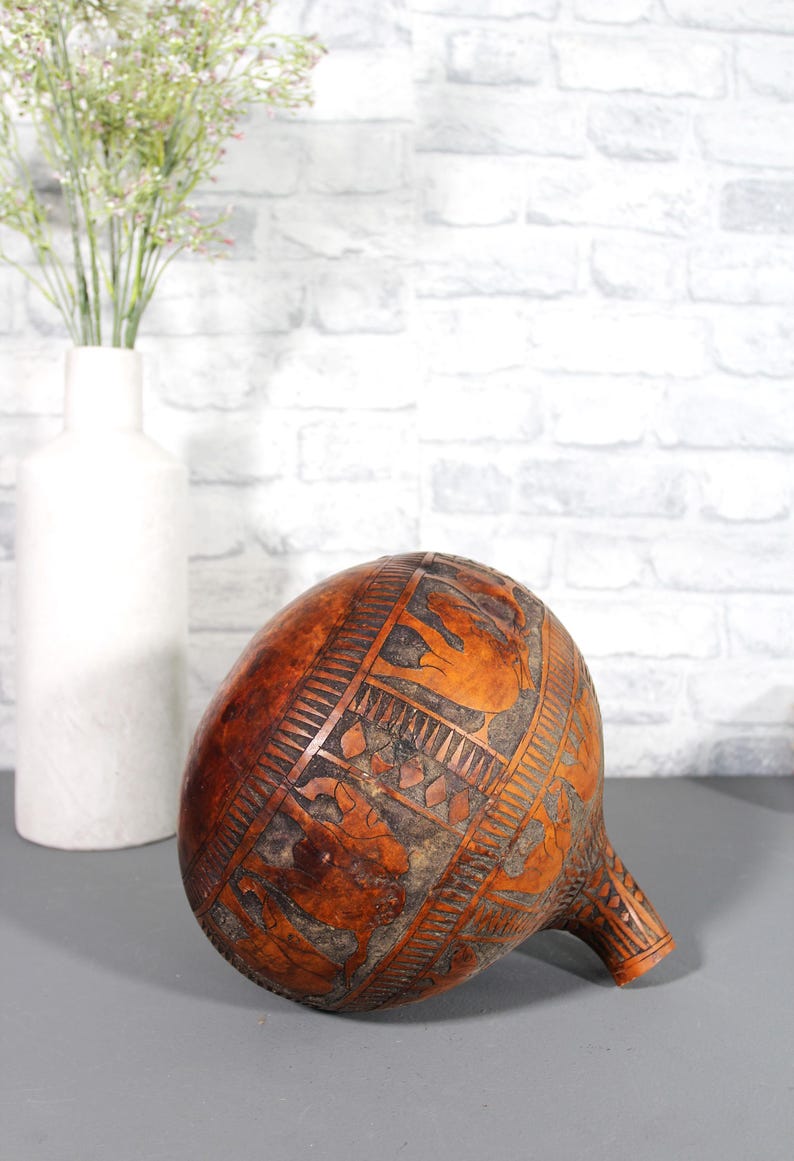 Antique African Art Etched Gourd Collectible ,large Authentic African ...