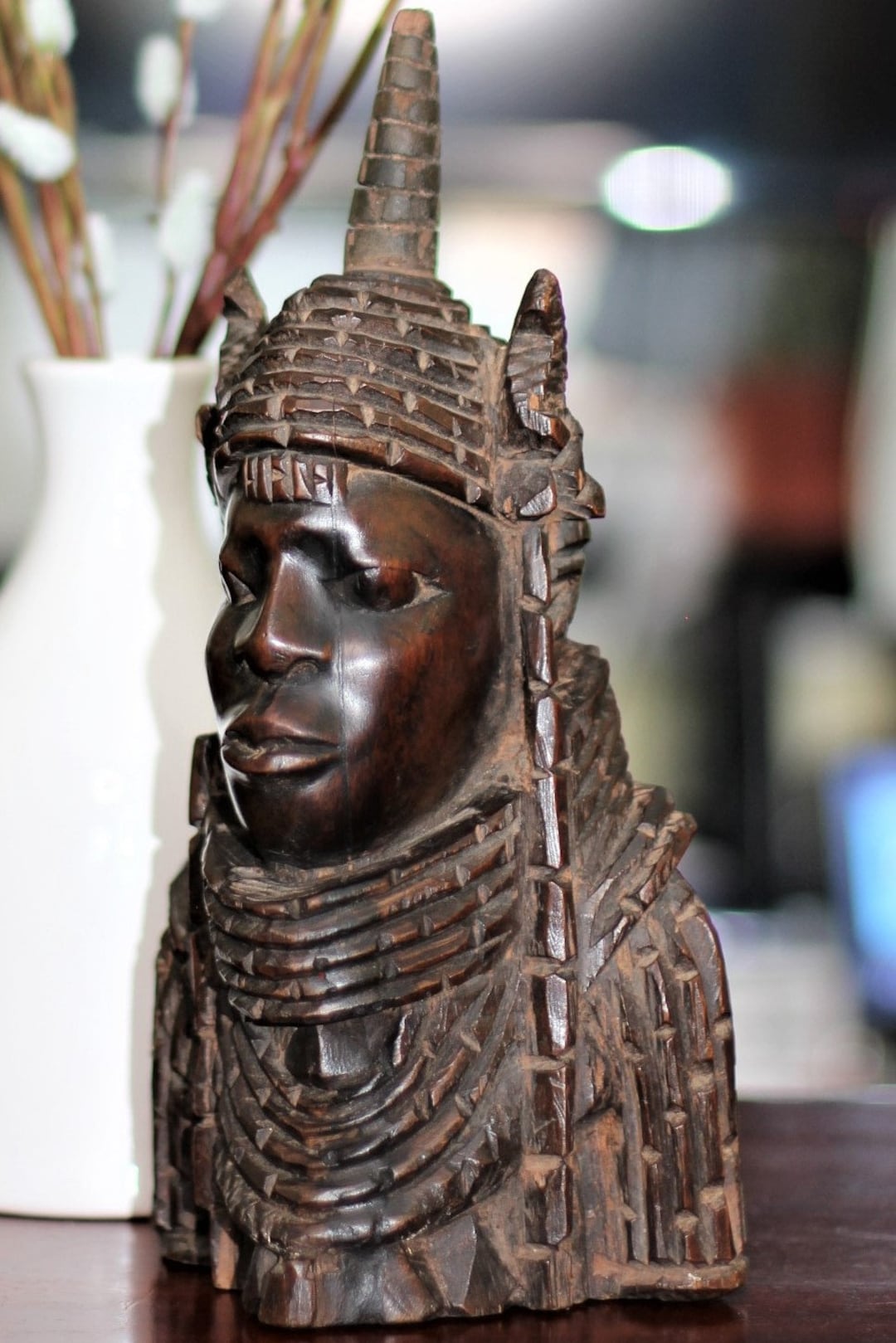 Wooden Male Bust, Hand Carved Wooden Head, Ebony Wood Sculpture, Lovely ...
