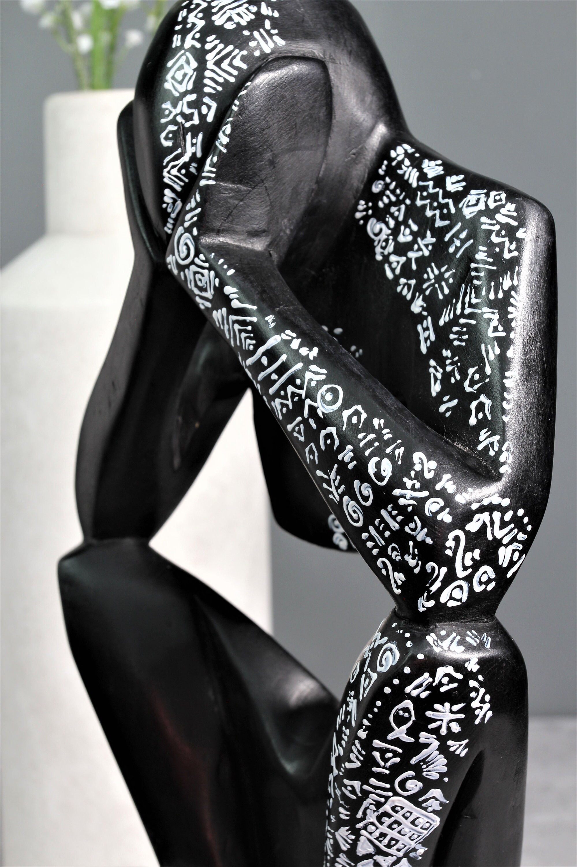 Abstract Thinking Man Hand Carved From Wood Black With White - Etsy UK