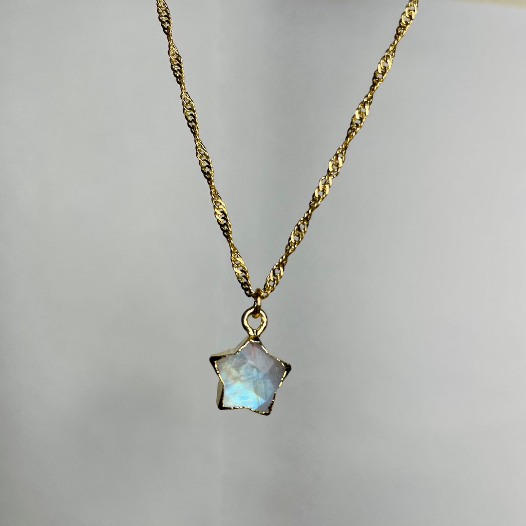 Moonstone 24k Gold-plated TINY Star Celestial Dainty Necklace, Gold ...
