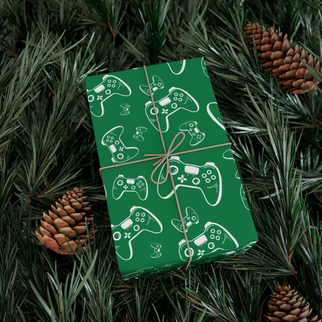 Green & White Video Game Controller Gaming-themed Wrapping Paper ...