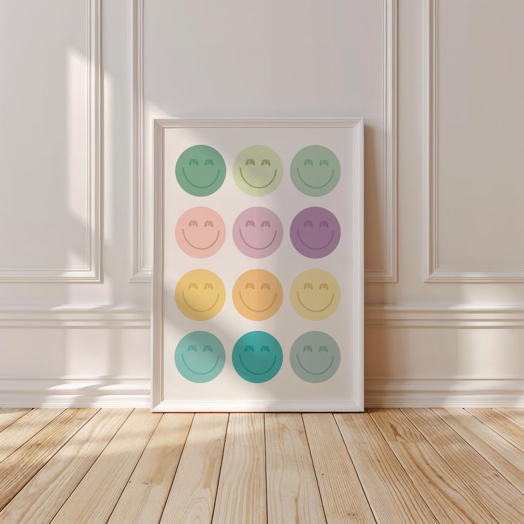 Video Game Controller Happy Face Art, Gamer Room Nursery Decor Digital ...