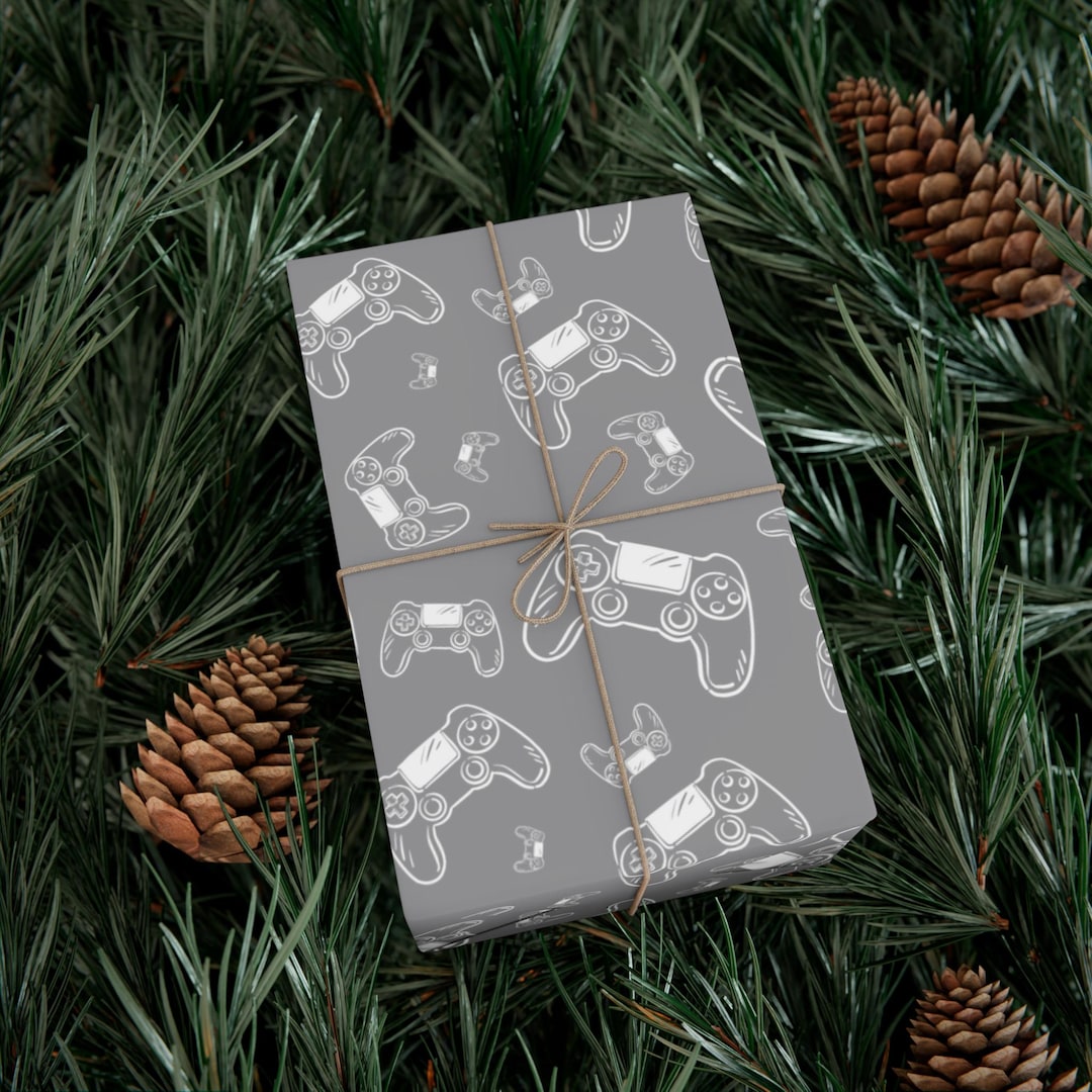 Grey & White Video Game Controller Gaming-themed Wrapping Paper ...