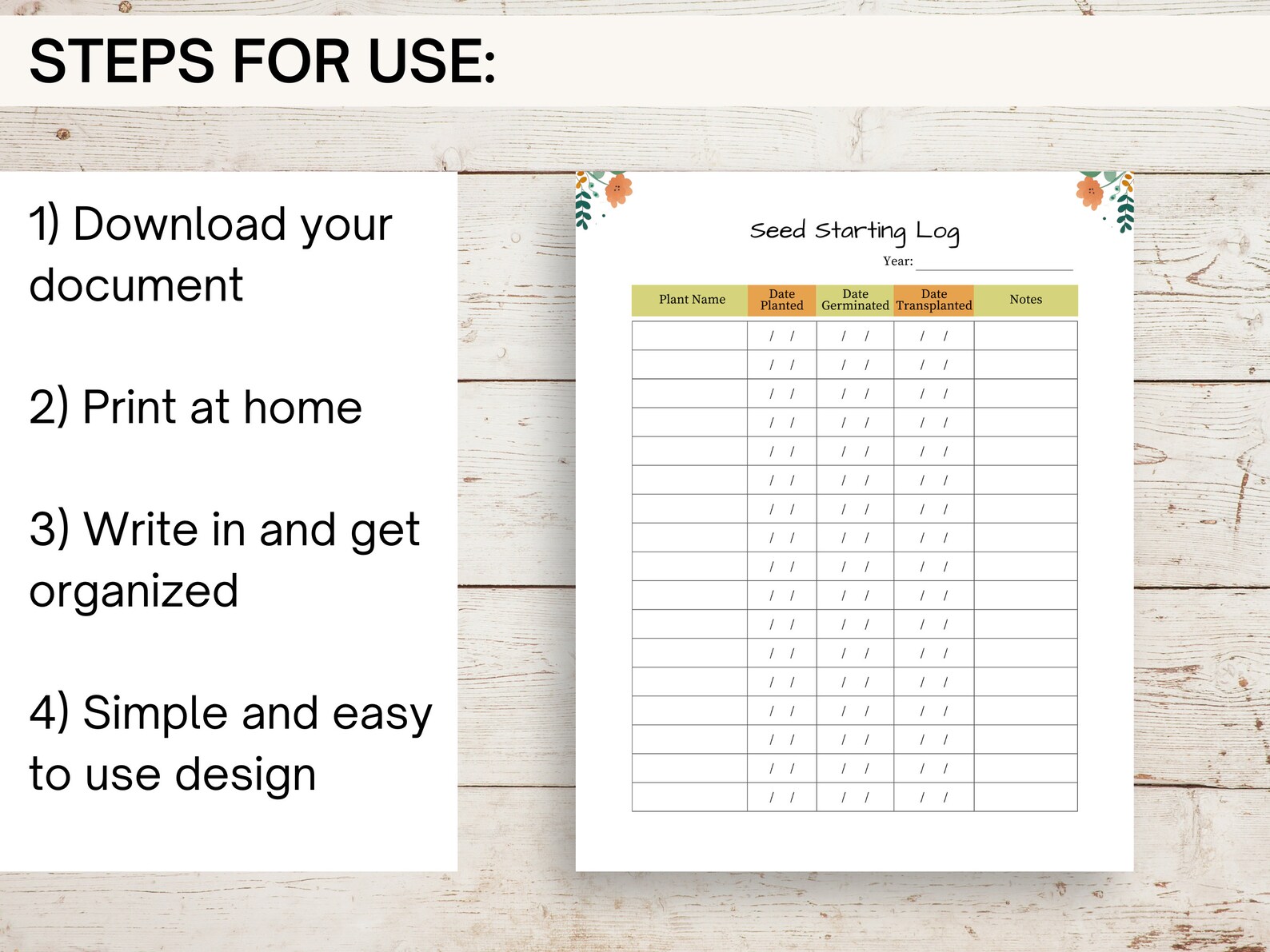 Seed Starting Log Planner | Printable Download | PDF | Size A4 A5 & US ...