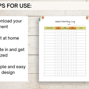 Seed Starting Log Planner | Printable Download | PDF | Size A4 A5 & US ...