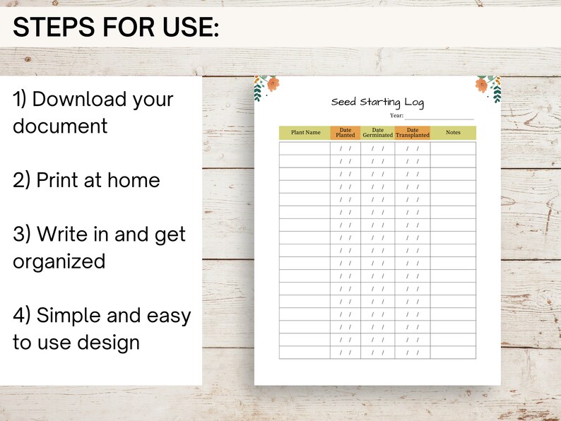 Seed Starting Log Planner | Printable Download | PDF | Size A4 A5 & US ...