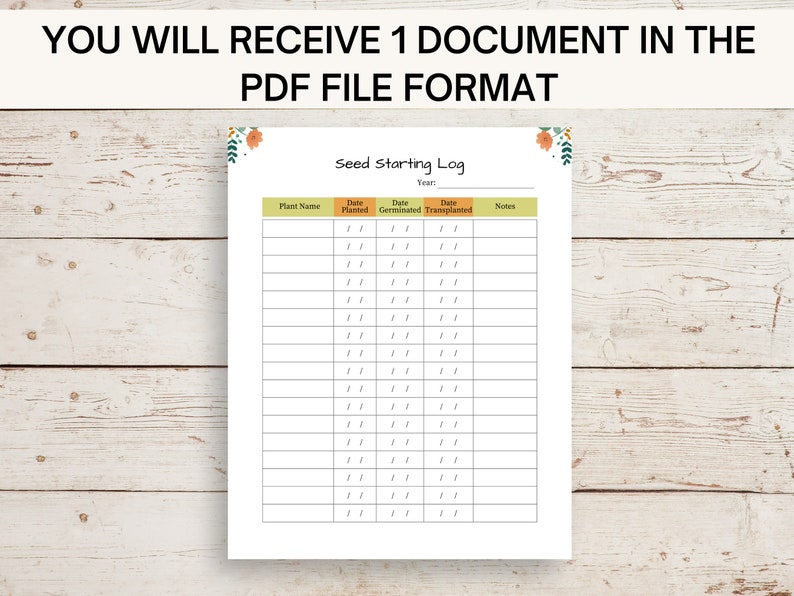 Seed Starting Log Planner | Printable Download | PDF | Size A4 A5 & US ...