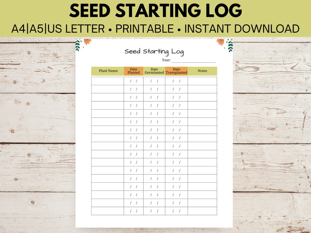 Seed Starting Log Planner | Printable Download | PDF | Size A4 A5 & US ...