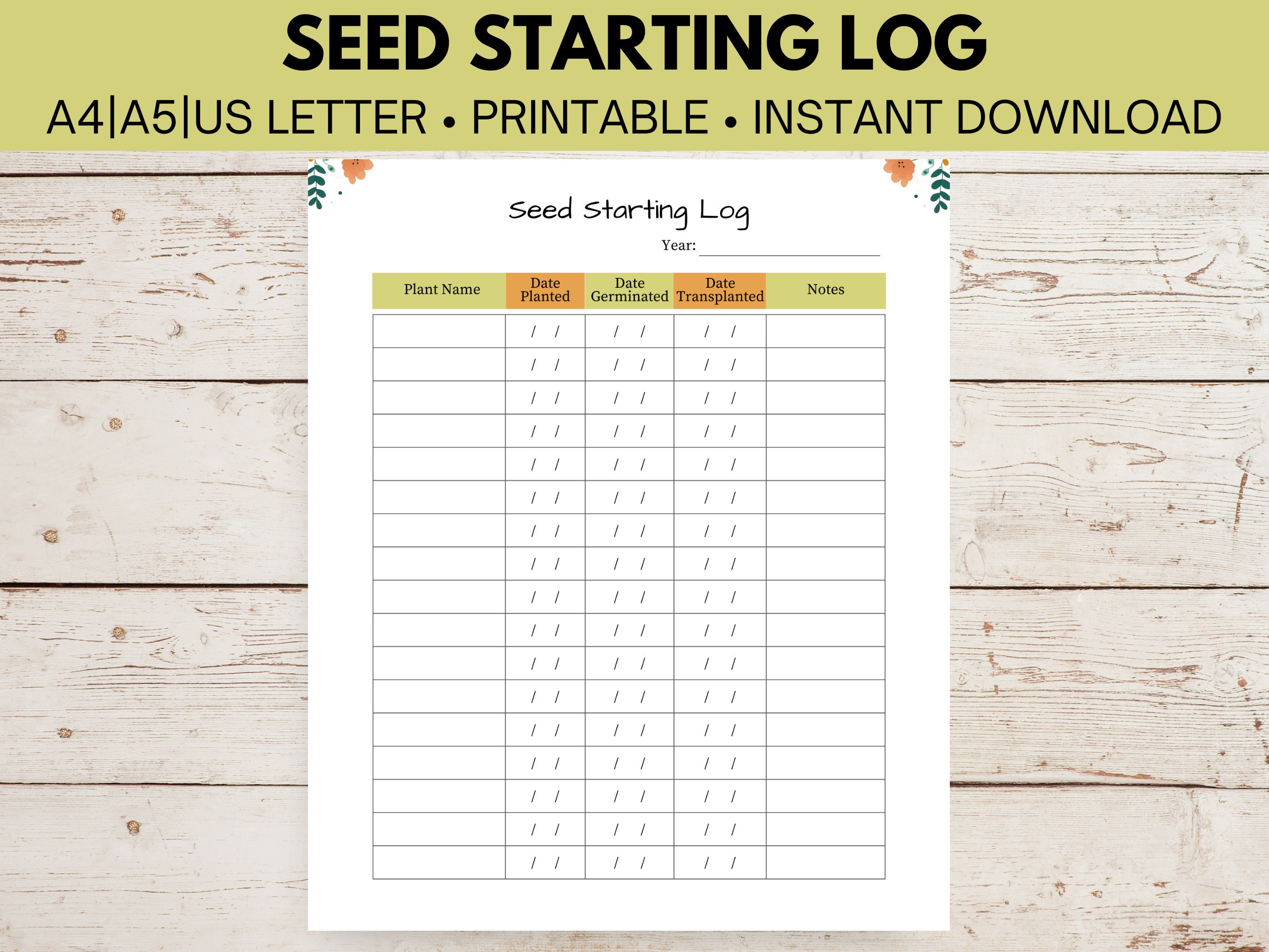 Seed Starting Log Planner | Printable Download | PDF | Size A4 A5 & US ...