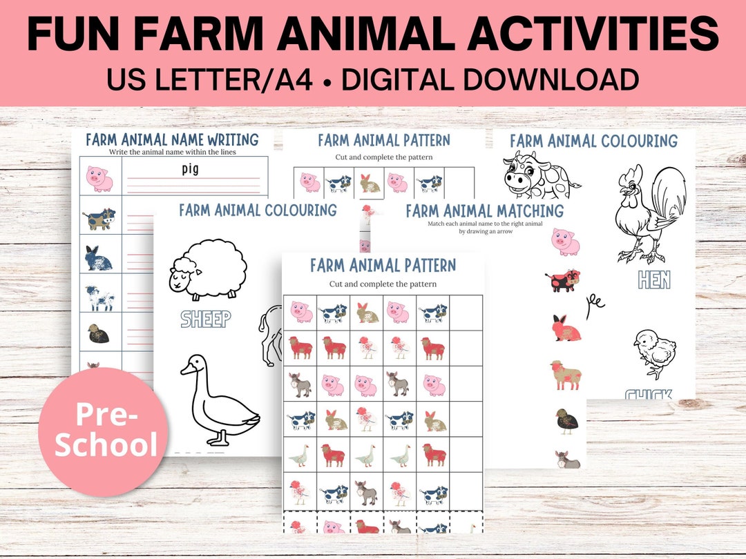 Simple Farm Animal Matching Game for Kids, Farm Animal Colouring ...