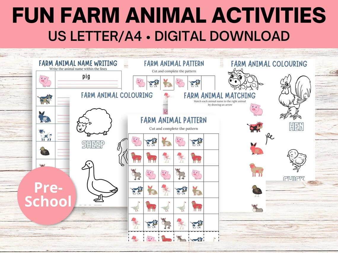 Simple Farm Animal Matching Game for Kids, Farm Animal Colouring ...